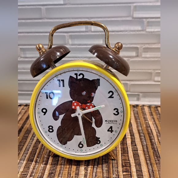 Other | Vtg Blessing Bear Wind Up Metal Alarm Clock W Germany Moving ...